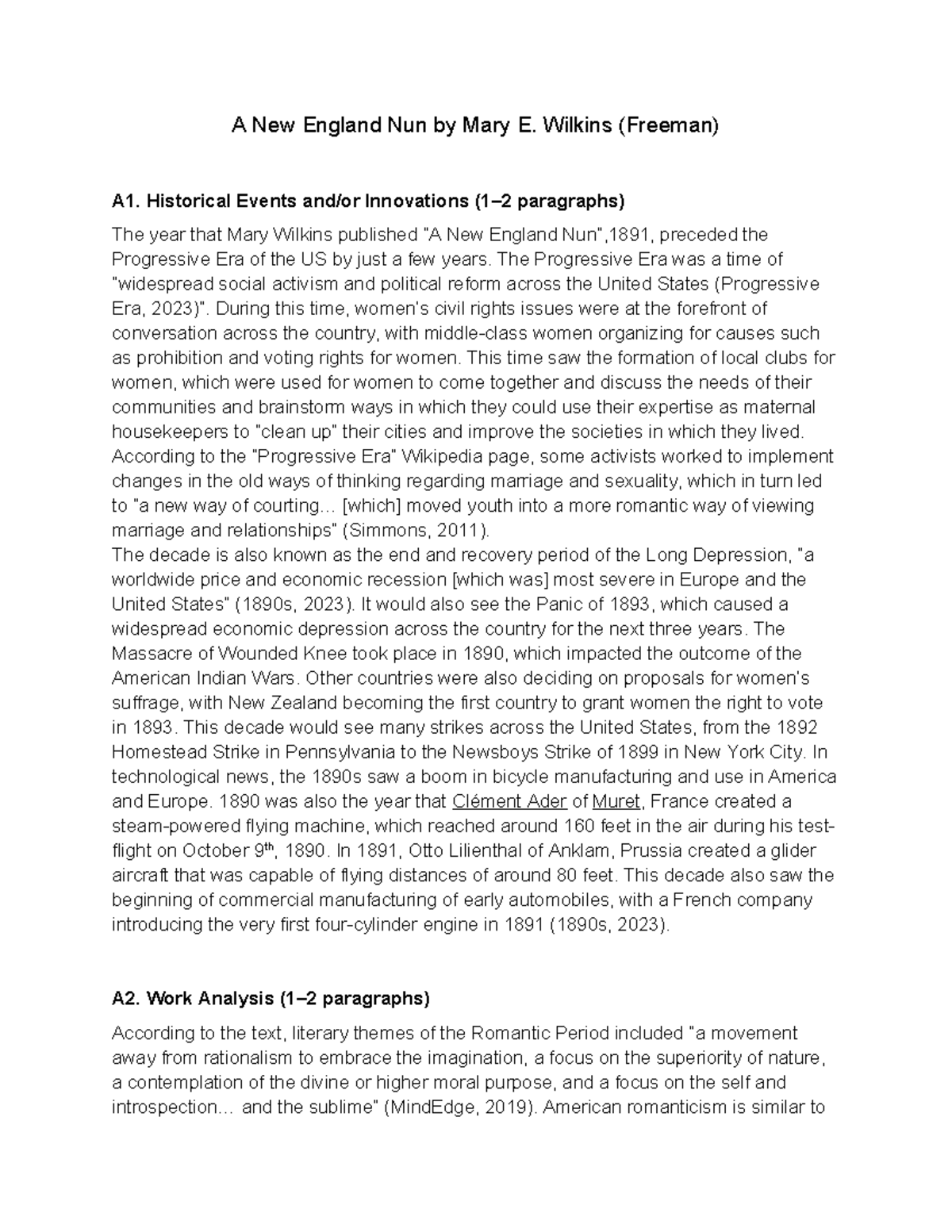 C100 Task 1 - Completed Task 1 for Intro to Humanities - A New England ...