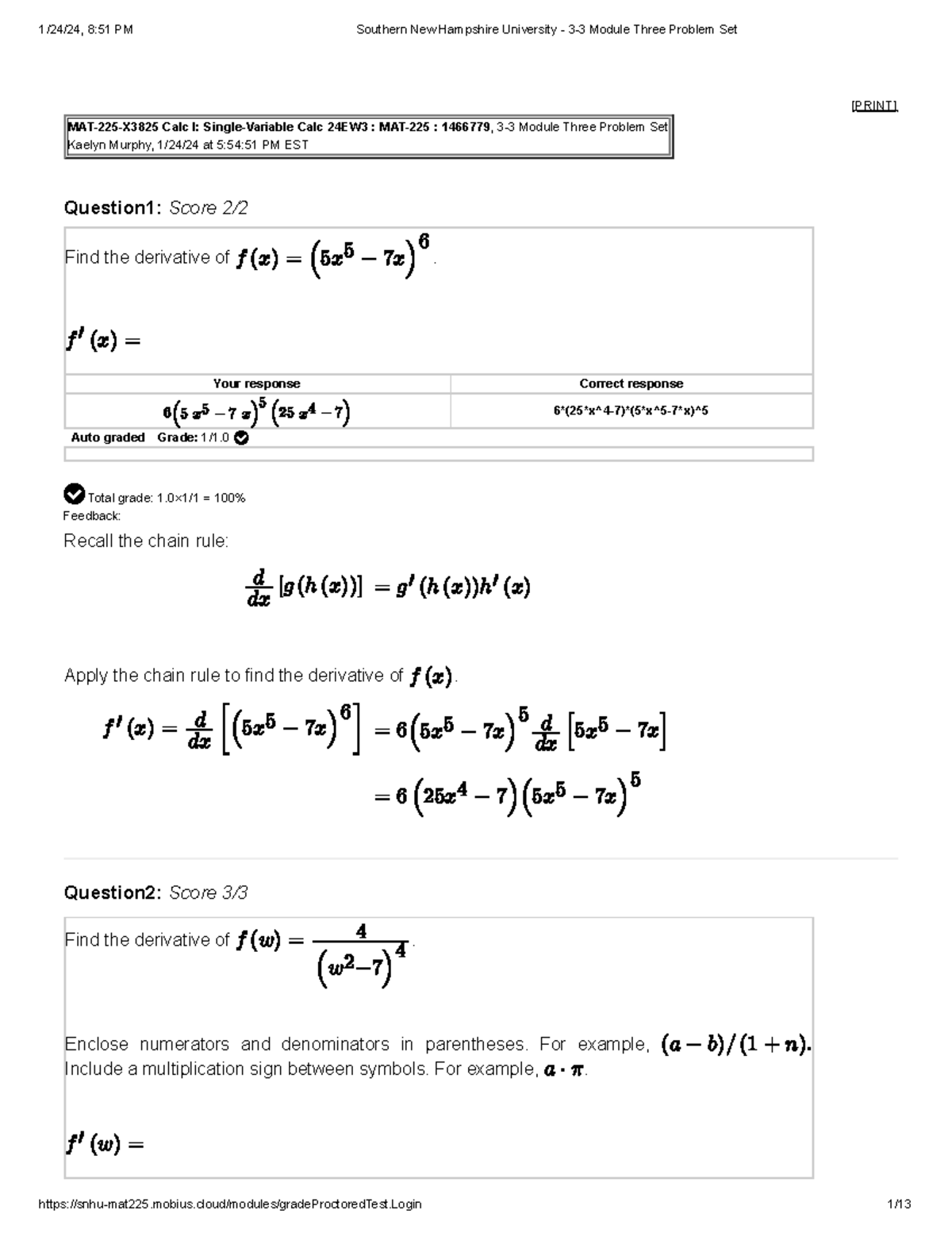Southern New Hampshire University - MAT-225-X3825 Calc I Module 3 ...