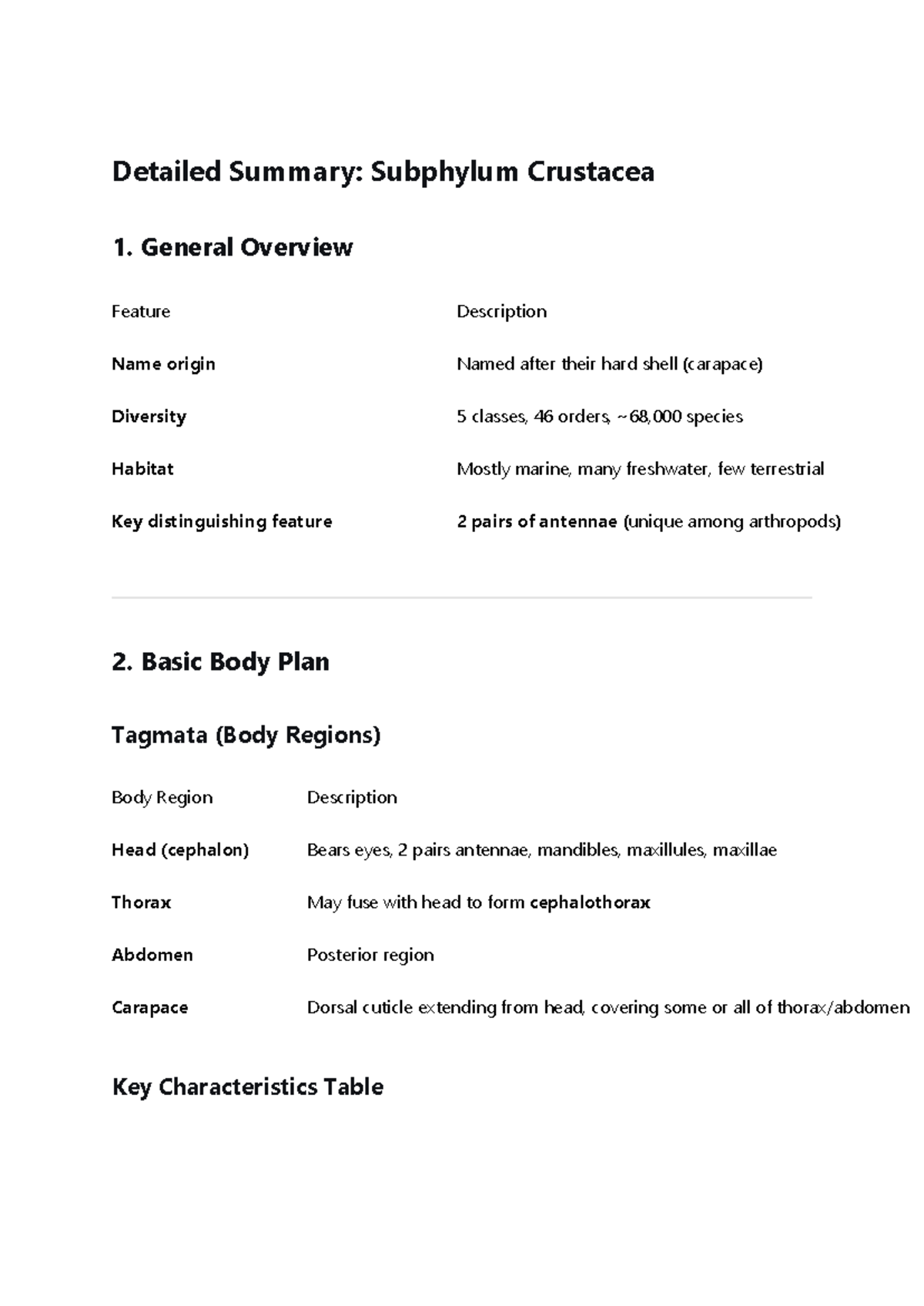 Crustacea Overview: Key Features and Classifications (BIO 214) - Studocu