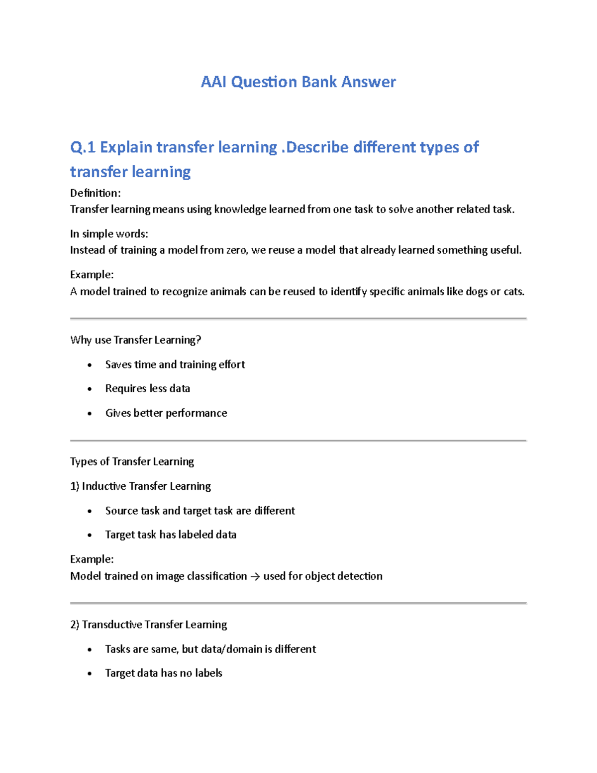 AAI Question Bank Unit 2: Transfer Learning & Ensemble Methods - Studocu