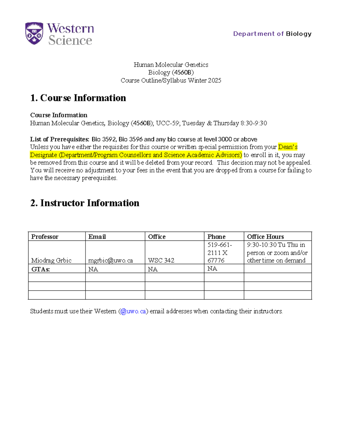 Human Molecular Genetics (4560B) Course Syllabus Winter 2026 - Studocu