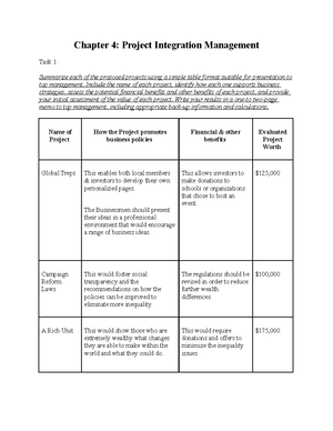 Chapter 4 Task 2 - Chapter 4 Task 2: Evaluate the four projects by ...