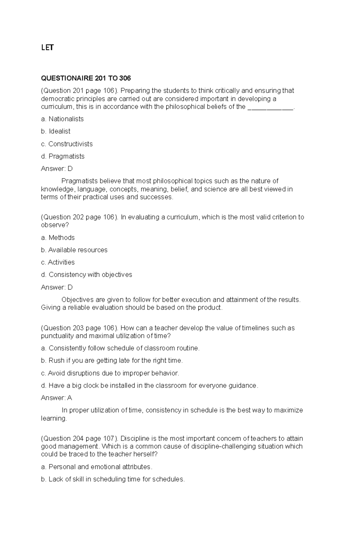 LET 2 - Reviewer for Critical Curriculum Evaluation and Classroom ...