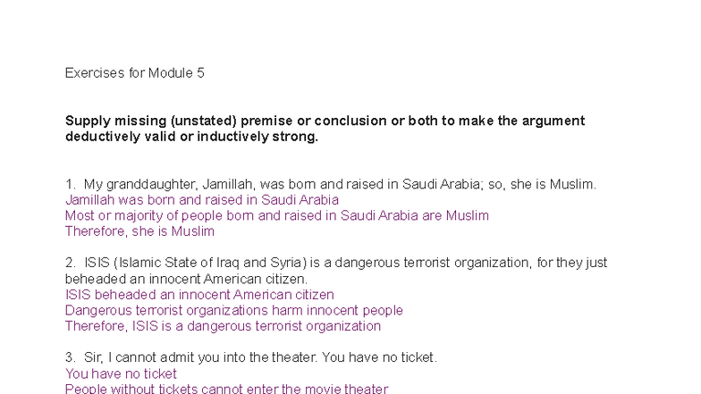Enthymemes Assignment for Module 5: Validating Arguments - Studocu