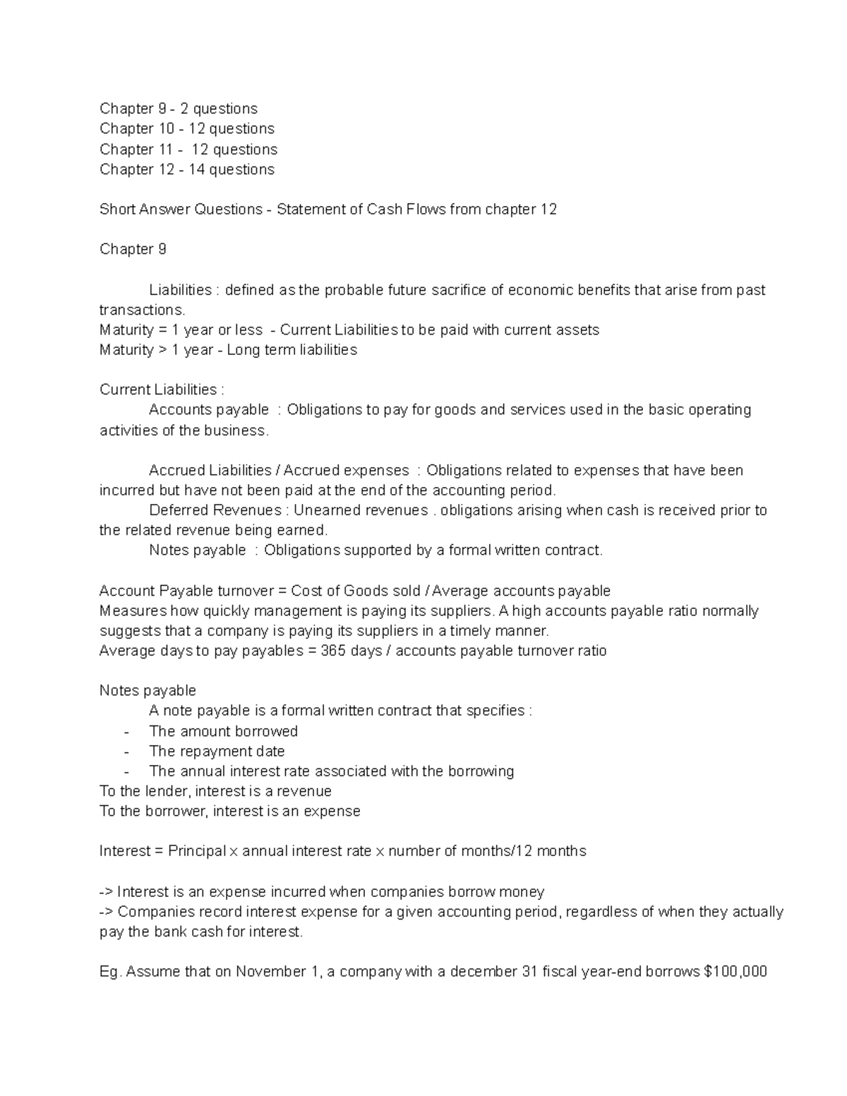 Chapter 9-12 Exam Notes - Financial Accounting (FA 101) - Studocu