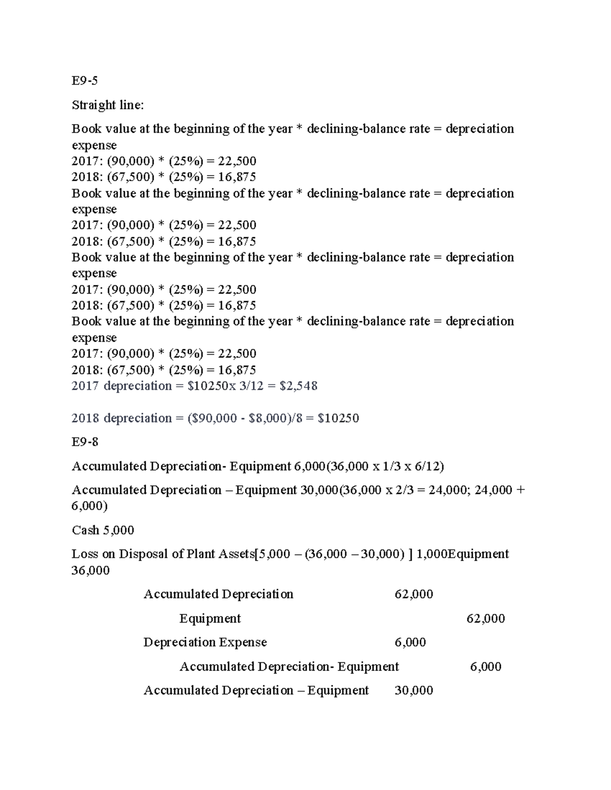 Chapter 9 - Lecture notes 1 - E9- Straight line: Book value at the ...