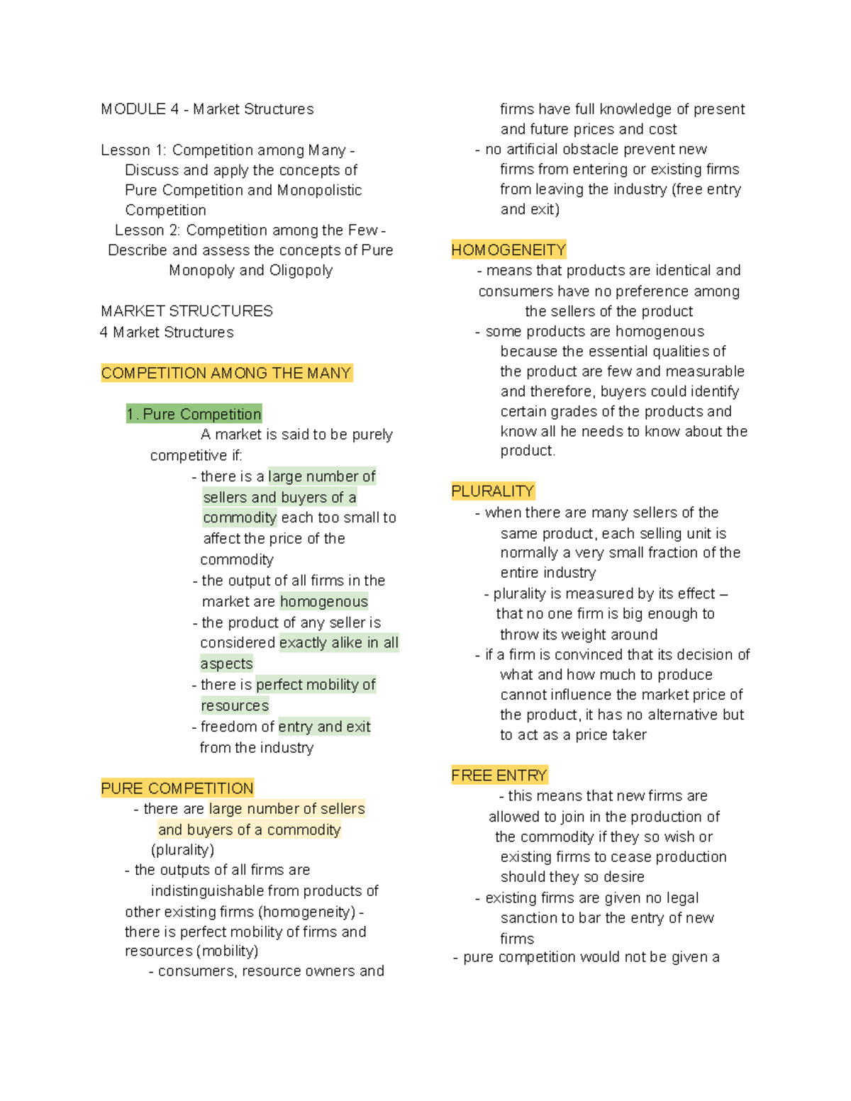 ECON 101 - Module 4 Lecture Notes: Market Structures Overview - Studocu