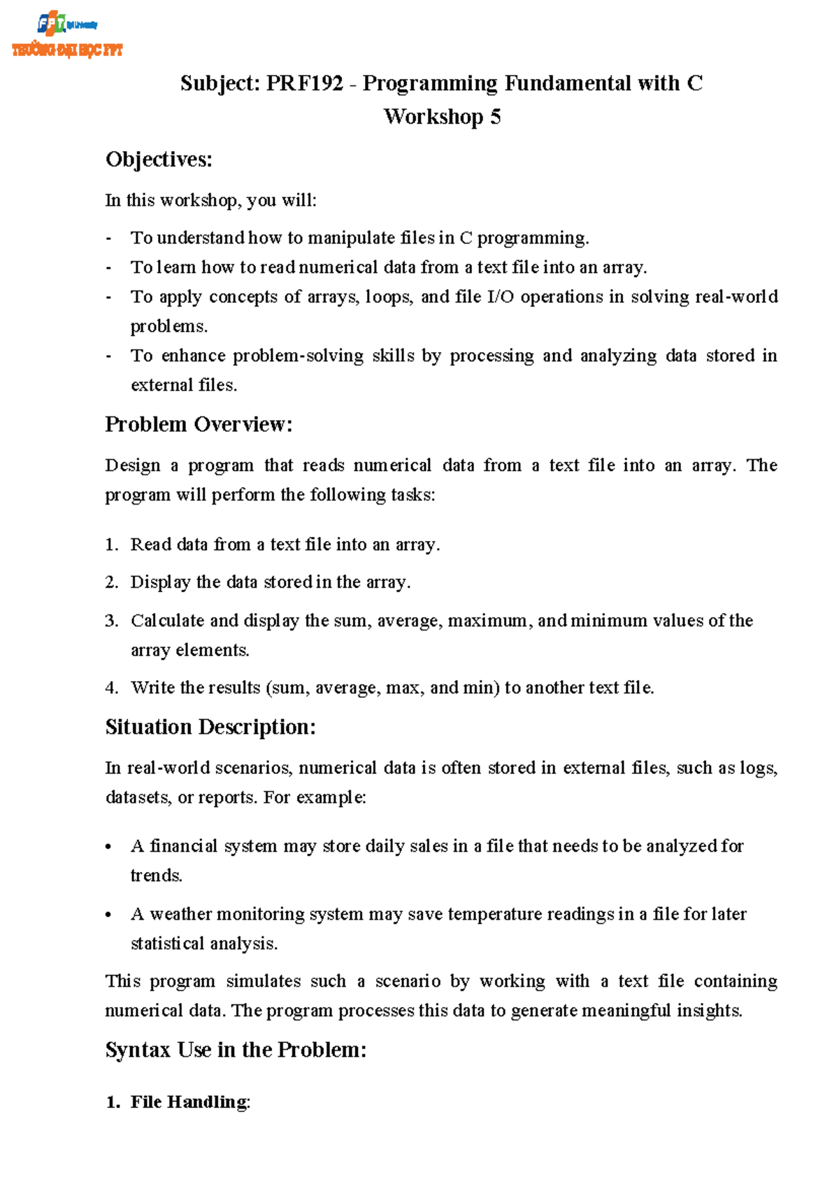 PRF192 C Programming Workshop 5: File Manipulation & Data Analysis ...