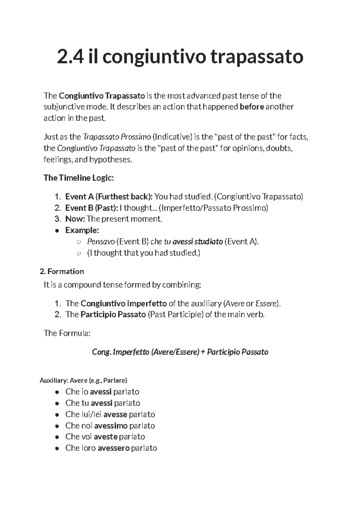 Congiuntivo Trapassato: Advanced Past Tense in Italian Grammar - Studocu