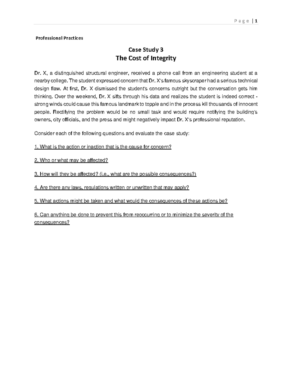 Professional Practices case study 3 - P a g e | 1 Professional ...