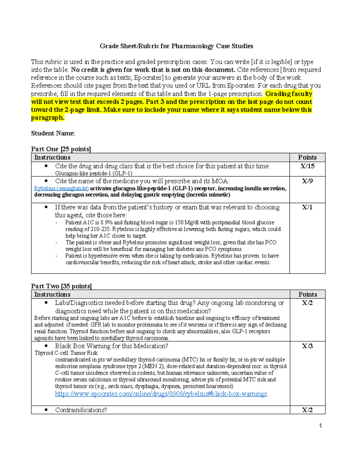 Endocrine Pharmacology Case Study Rubric: Prescription Guidelines - Studocu