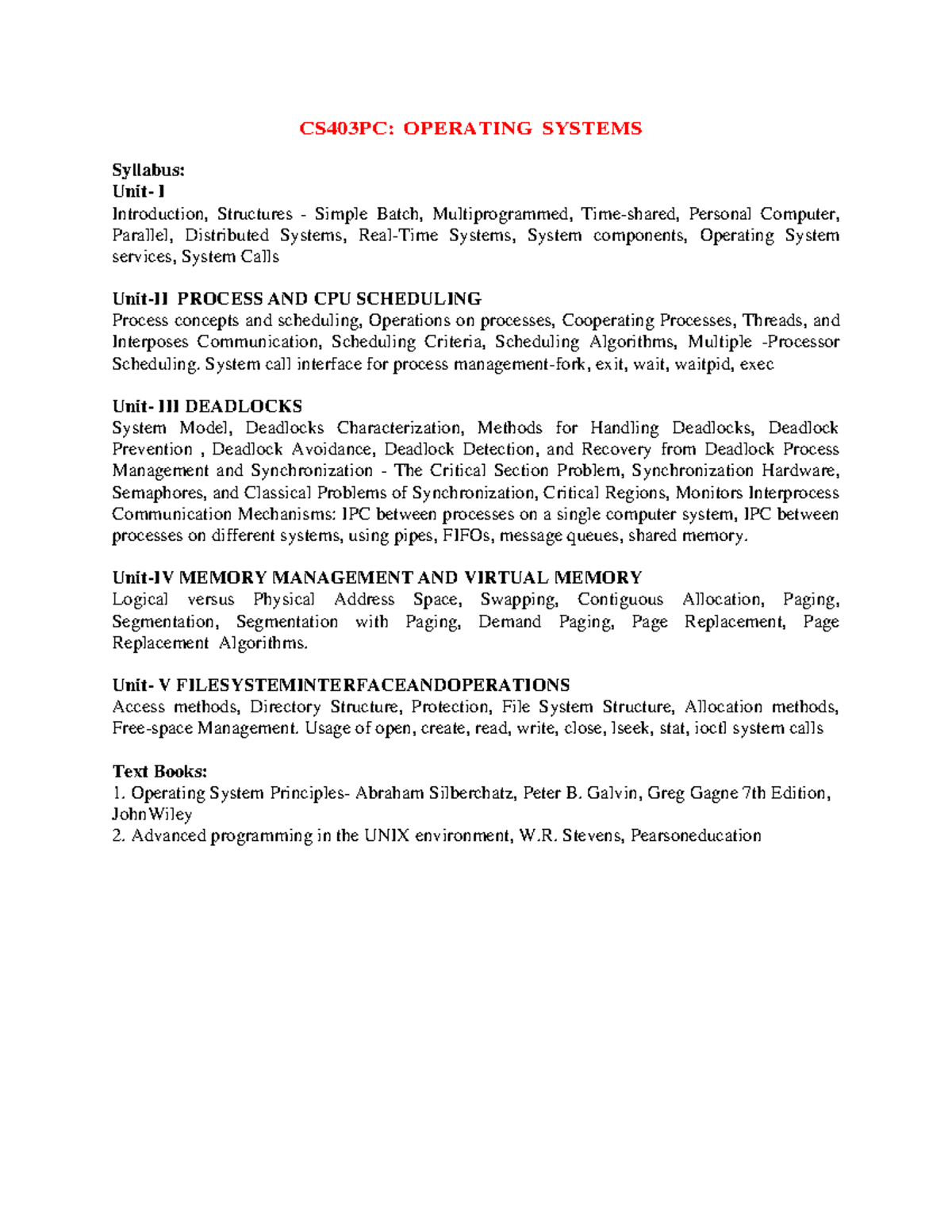 Operating Systems Notes - CS403PC: OPERATING SYSTEMS Syllabus: Unit- I ...