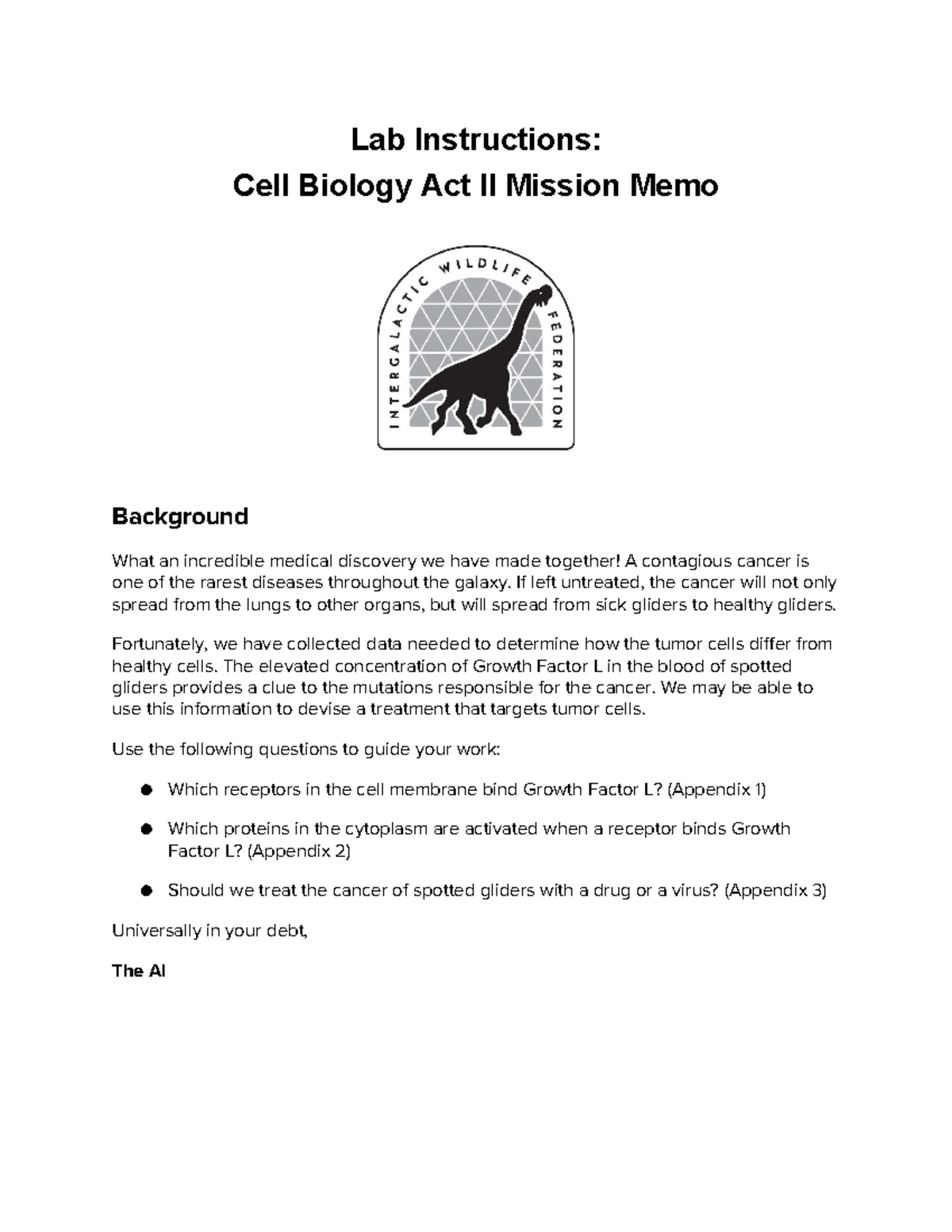 Lab Instructions for CBIO 2024: Act II Mission Memo Analysis - Studocu