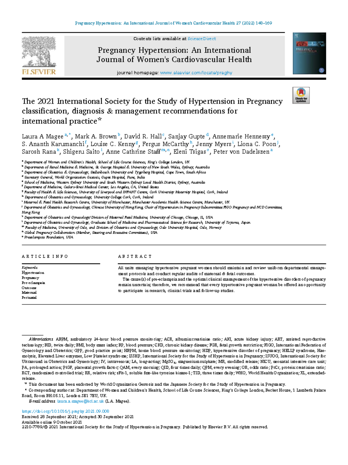 International Society for the Study of Hypertension in Pregnancy ...