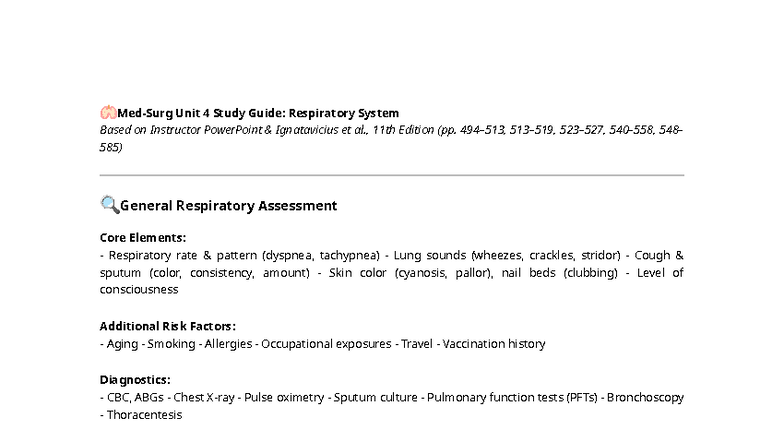 Med Surg 4: Respiratory System Study Guide & Key Concepts - Studocu