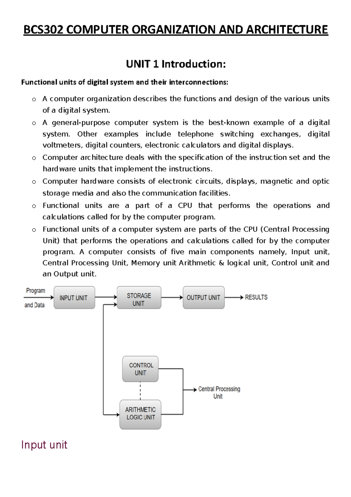 BCS302 Final Exam Notes: Computer Organization & Architecture - Studocu