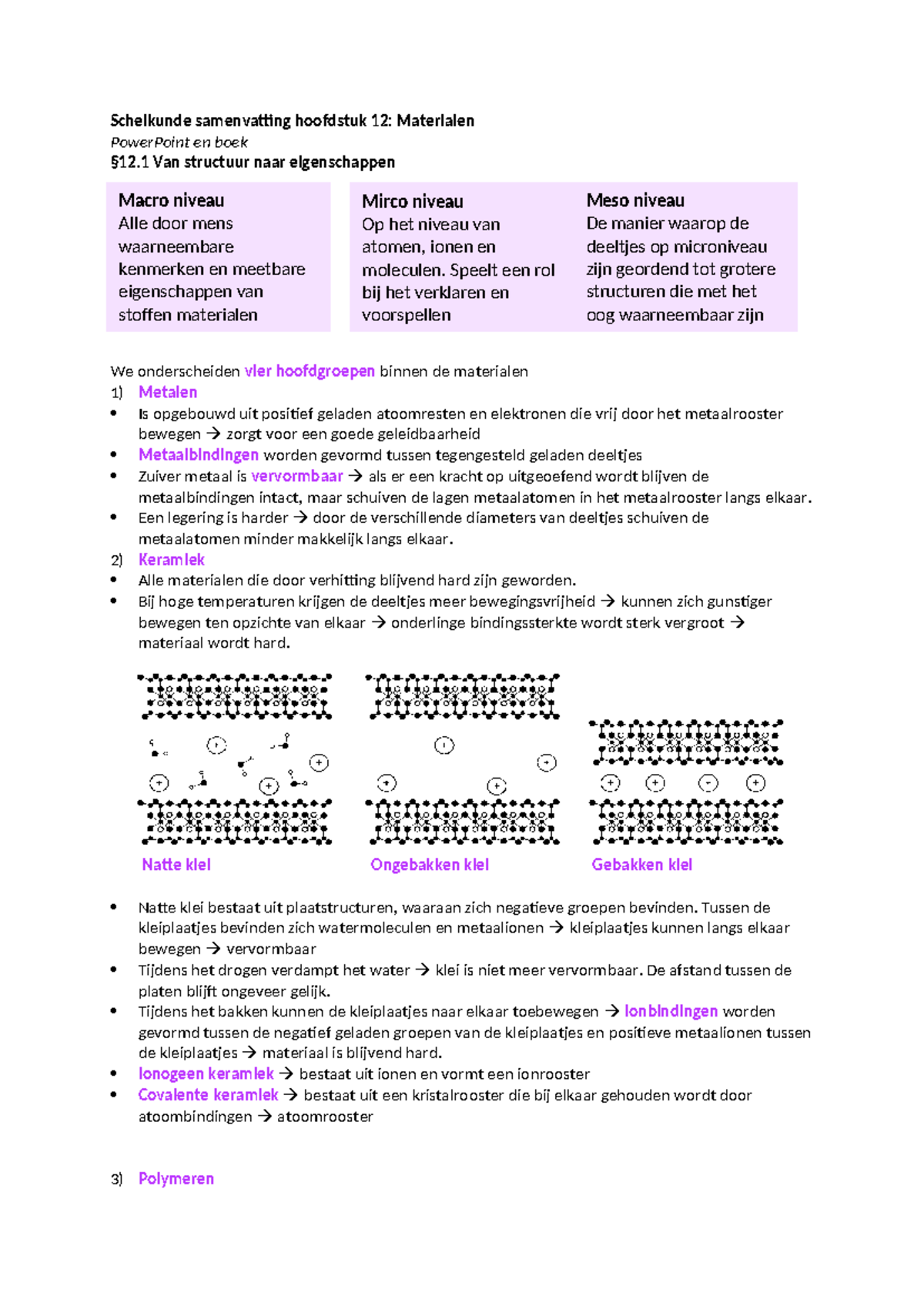 Scheikunde Hoofdstuk 12: Samenvatting Materialen en Eigenschappen ...