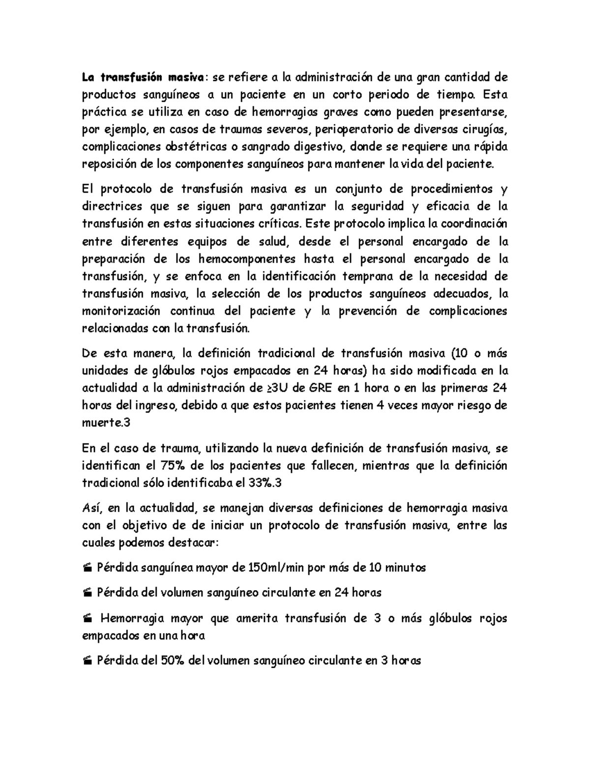 Transfusión Masiva: Protocolo y Procedimientos - CIRUGÍA - Studocu