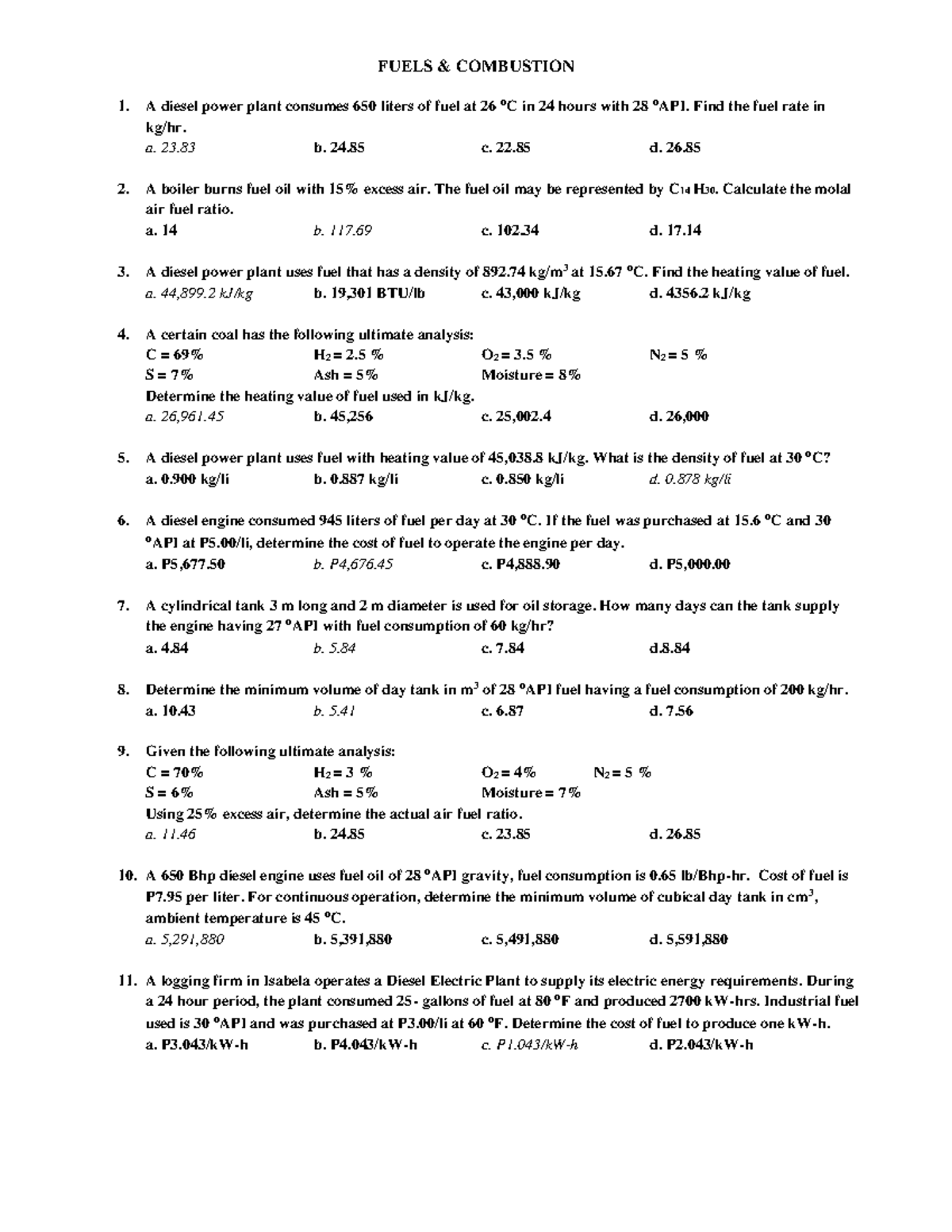 Fuel Combustion Sample Problems: Practice Questions and Solutions - Studocu