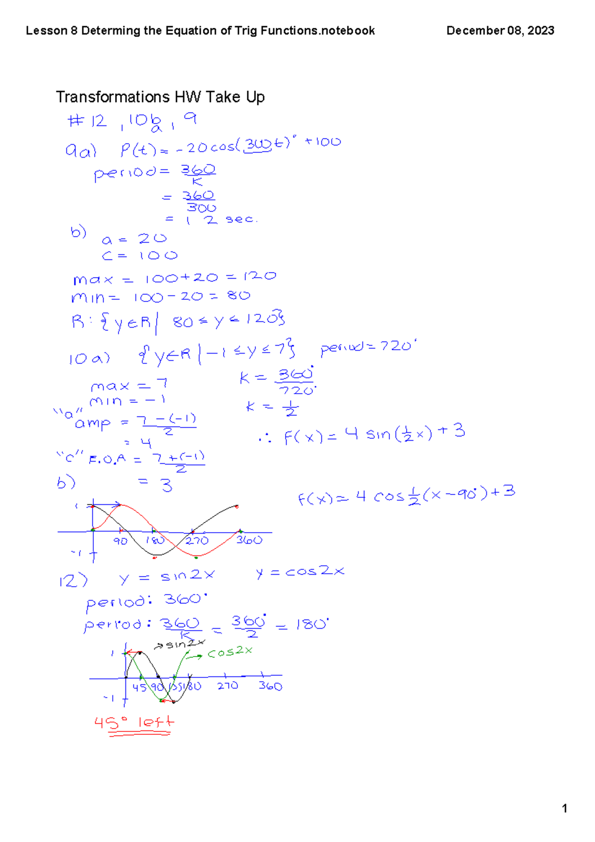 Lesson 8 Determing the Equation of Trig Functions filled in lesson ...