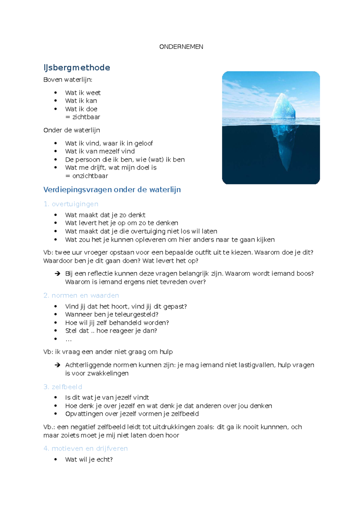 Titel: Ondernemen I: Reflectie op de IJsbergmethode en Persoonlijke ...