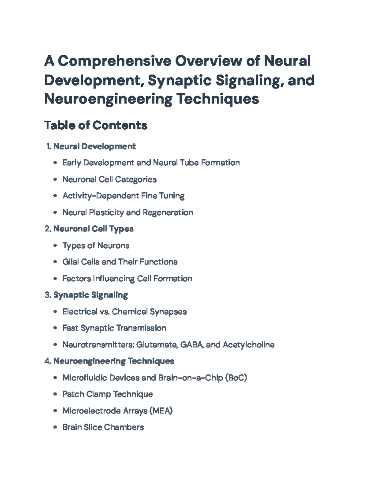 Neural Development, Synaptic Signaling & Neuroengineering Techniques ...