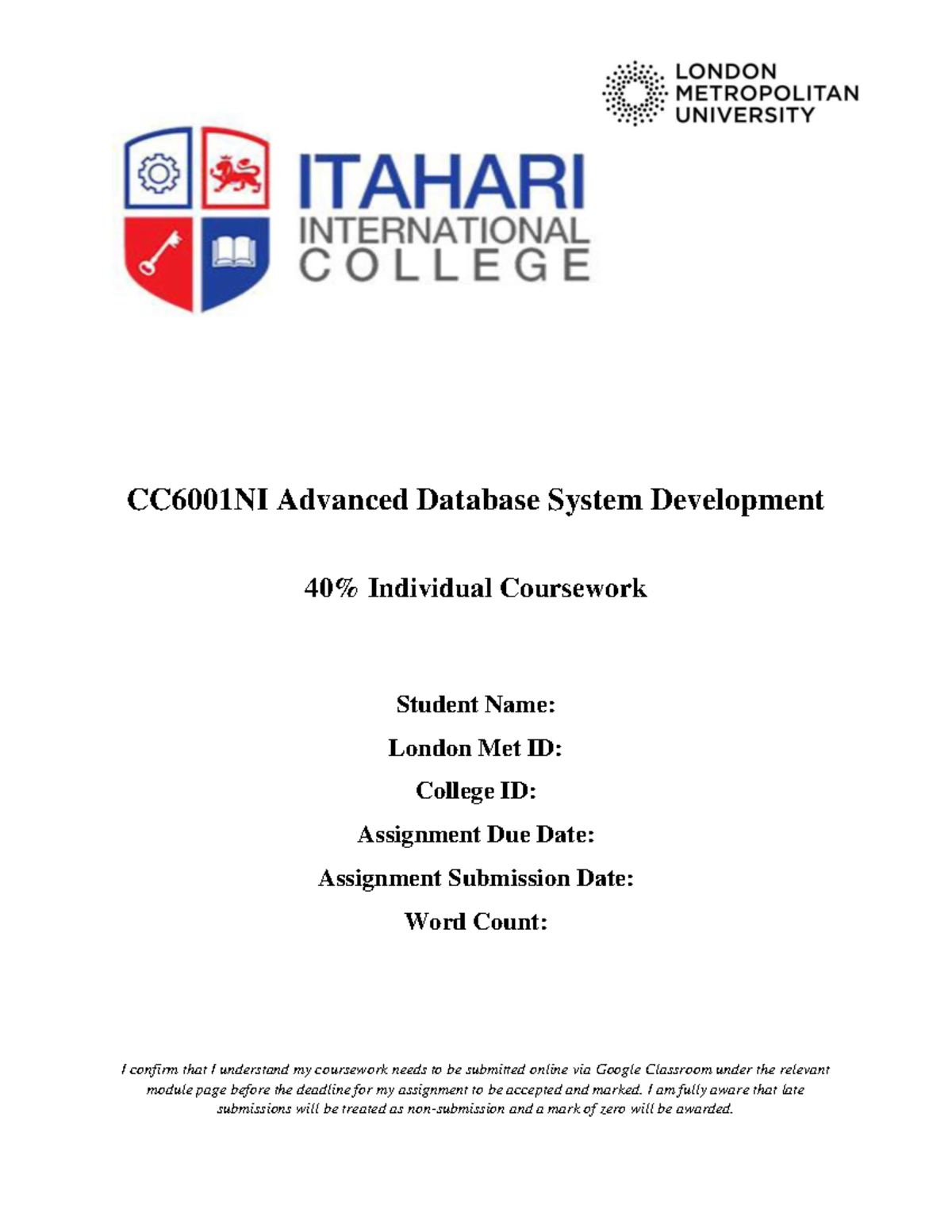 CC6001NI Advanced Database System Development Coursework Report - Studocu