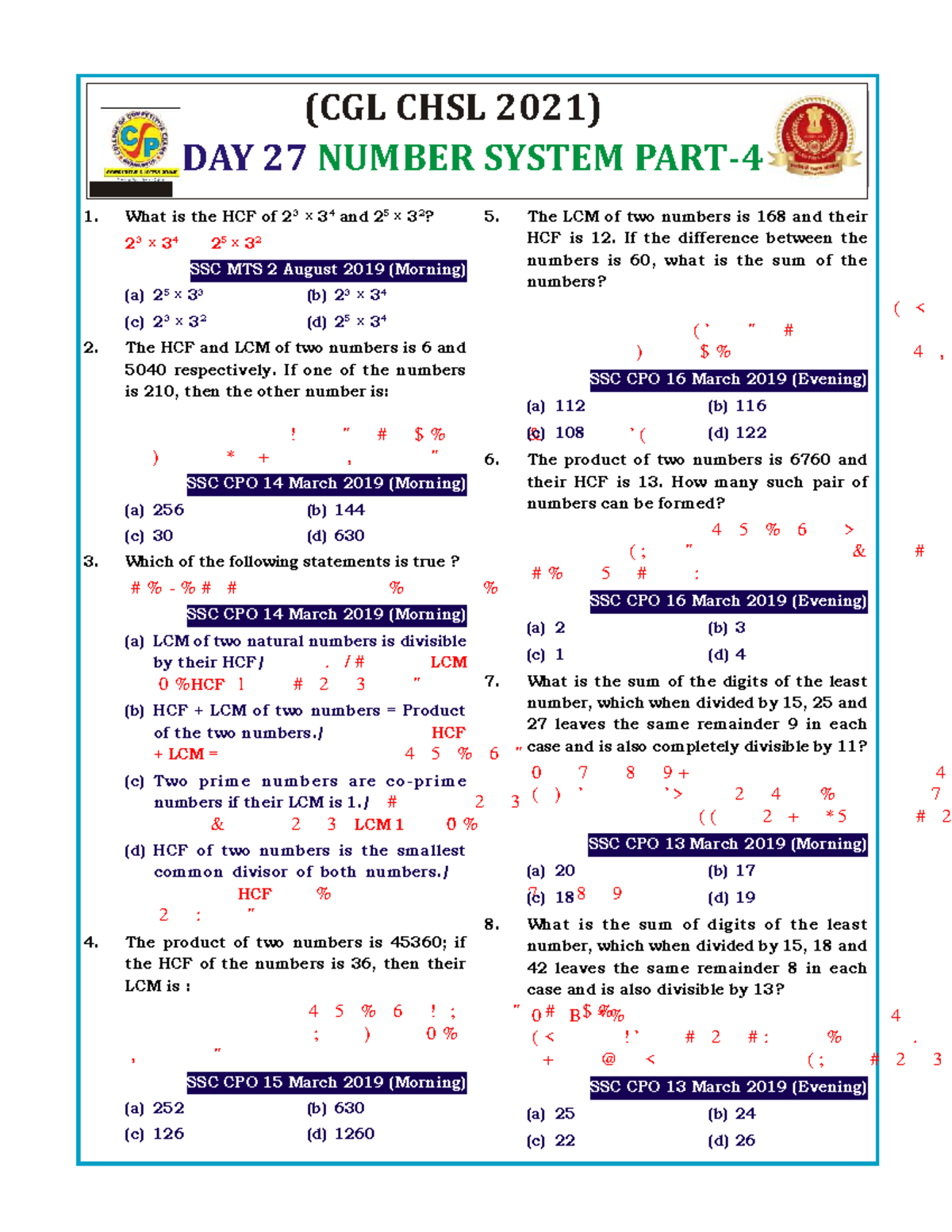 (CGL CHSL 2021) DAY 27 HCF & LCM Practice Questions - Studocu