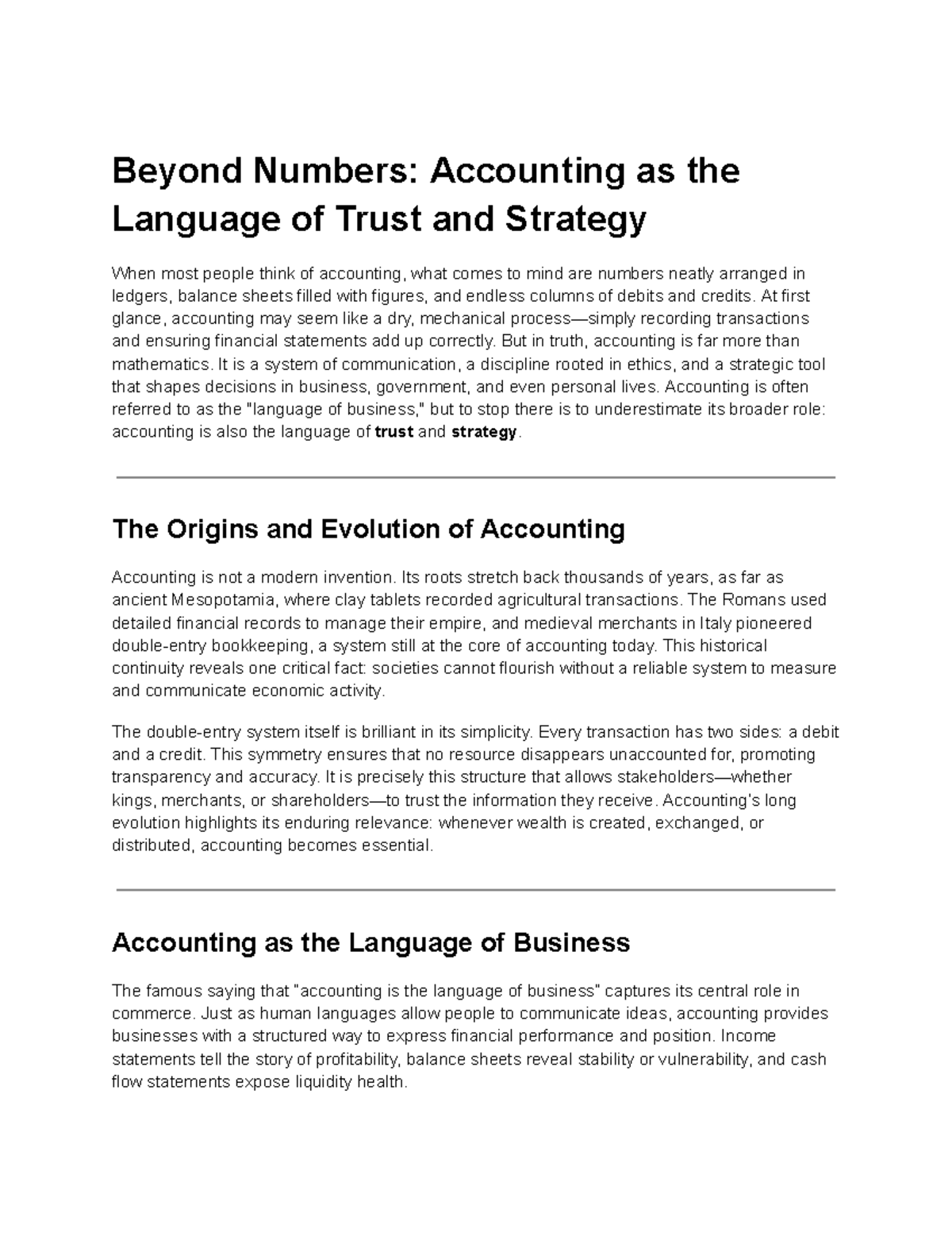 Accounting 101: The Language of Trust and Strategy Explained - Studocu