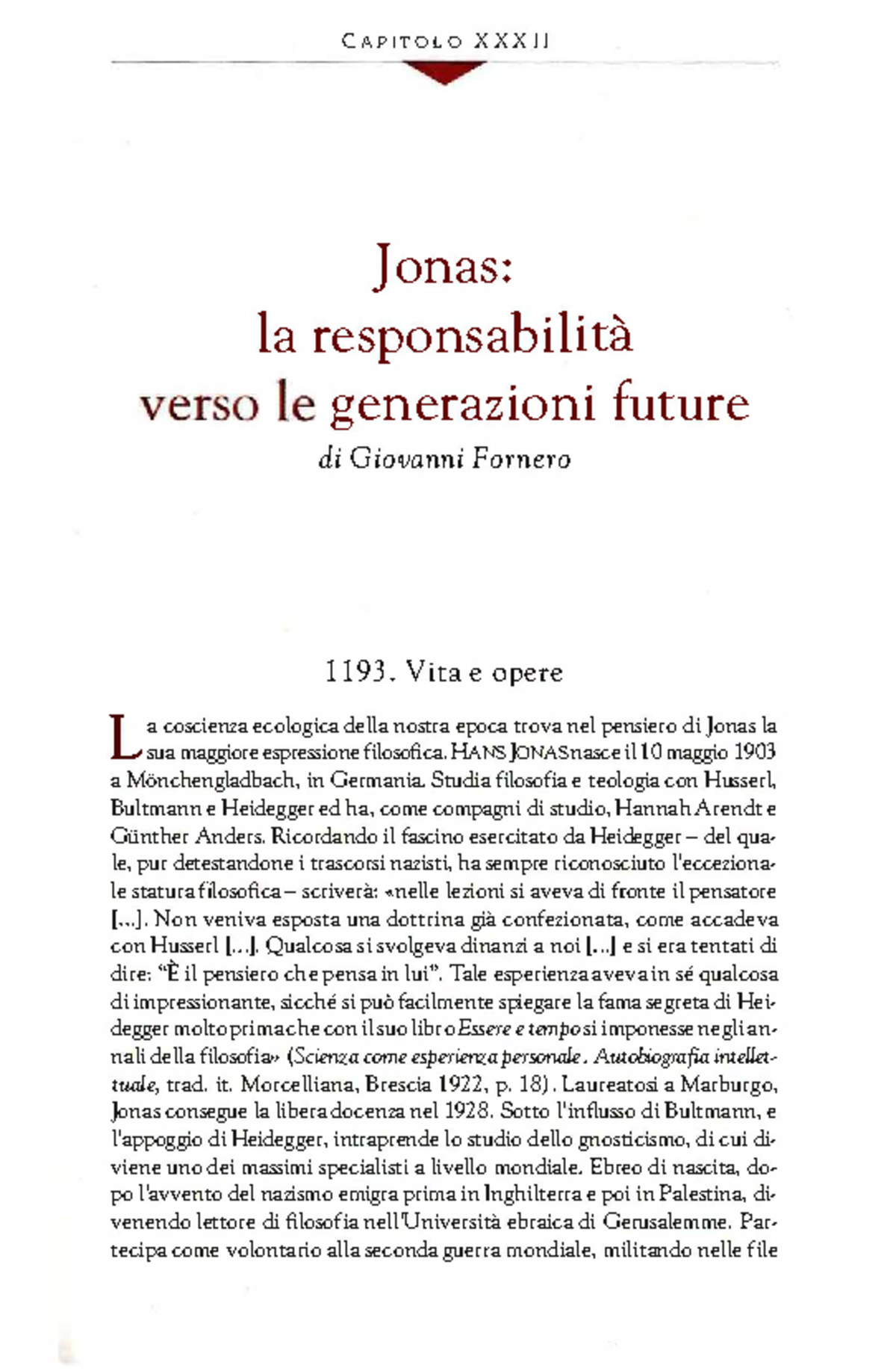 Jonas: La Responsabilità Verso le Generazioni Future (C A P I T O L O X ...