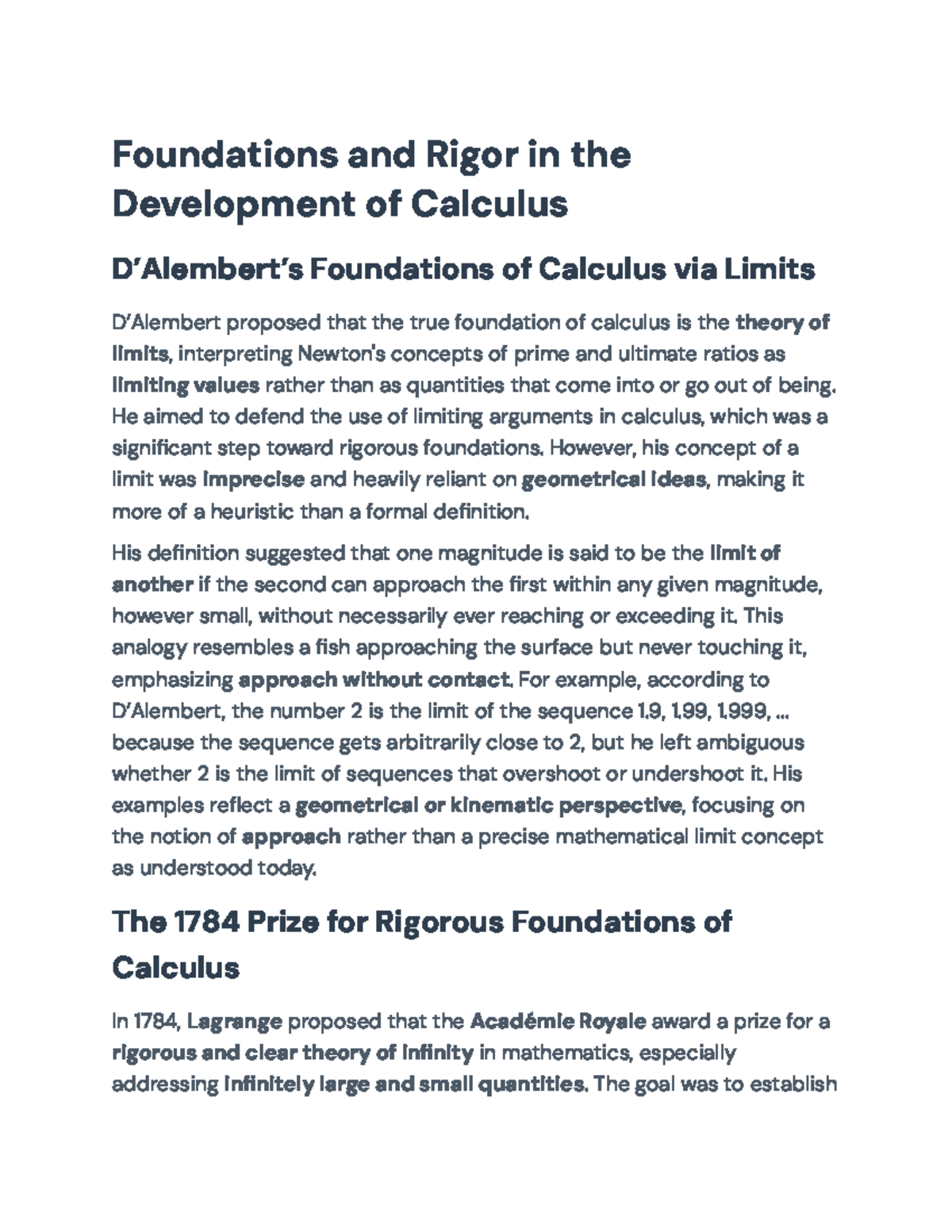 Foundations and Rigor in Calculus: Historical Perspectives and Limits ...