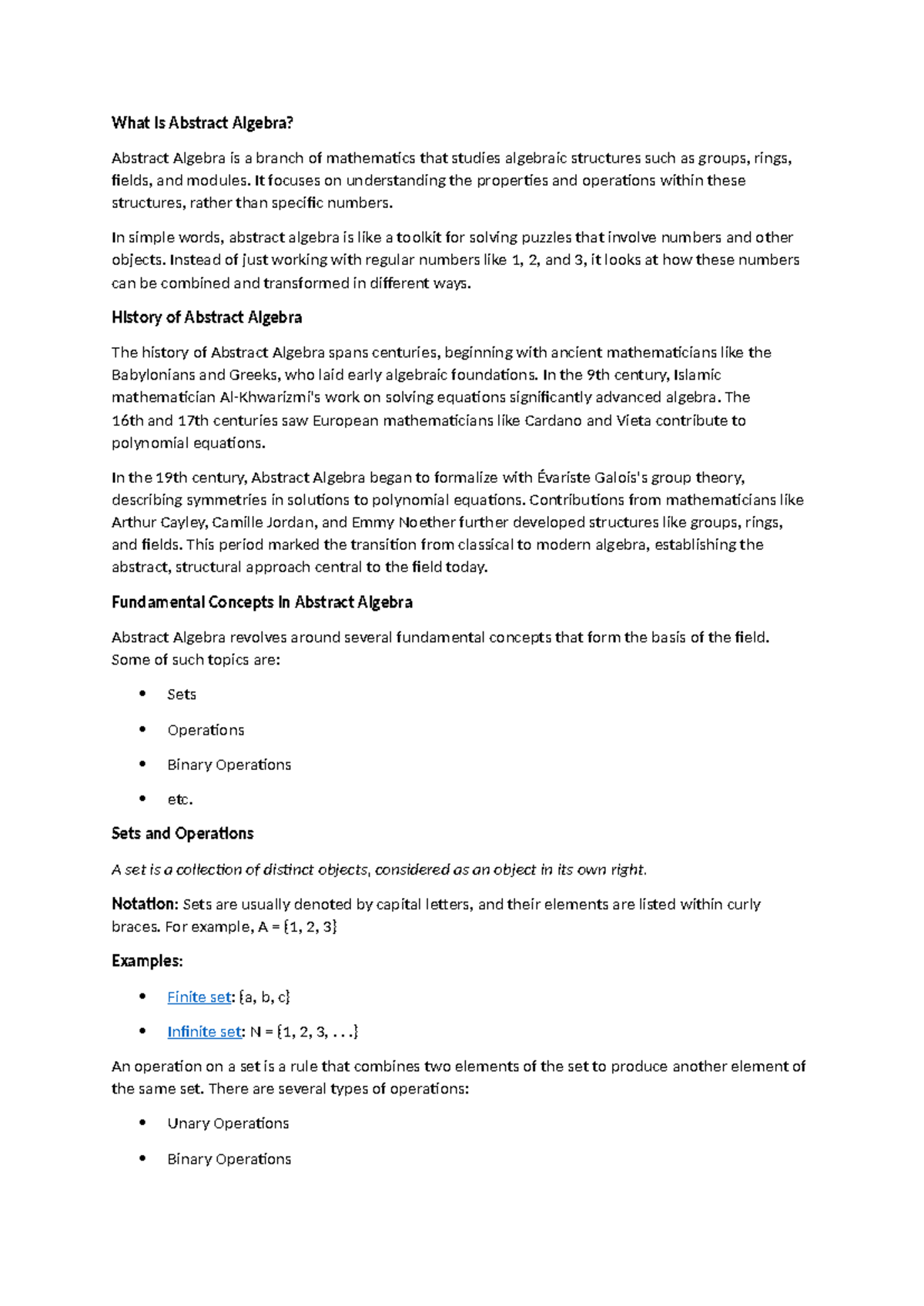 Abstract Algebra Overview: Concepts, History, and Structures - Studocu