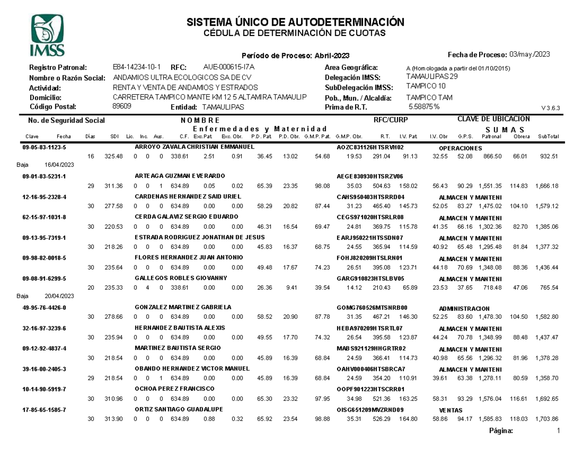 Liquidación IMSS 04 2023 Tampico - SISTEMA ÚNICO DE AUTODETERMINACIÓN V ...