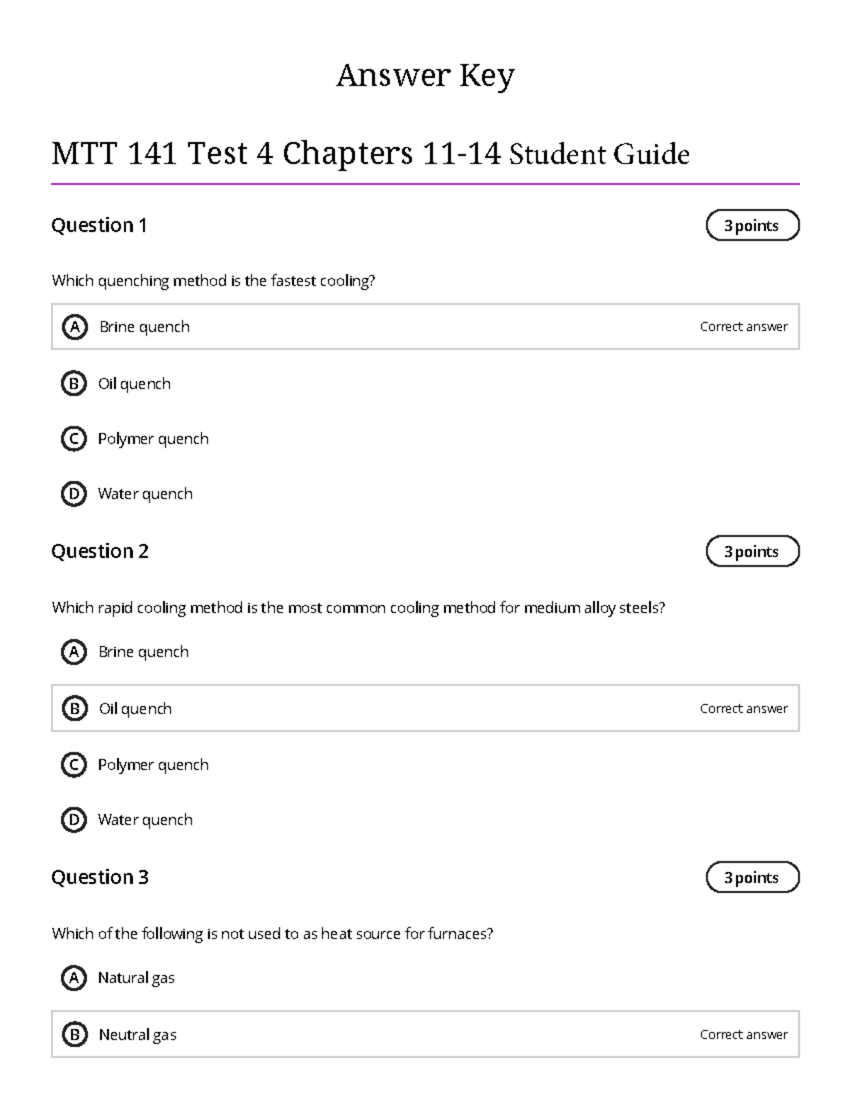 MTT 141 Test 4 Study Guide on Hardenability and Heat Treatment - Answer ...