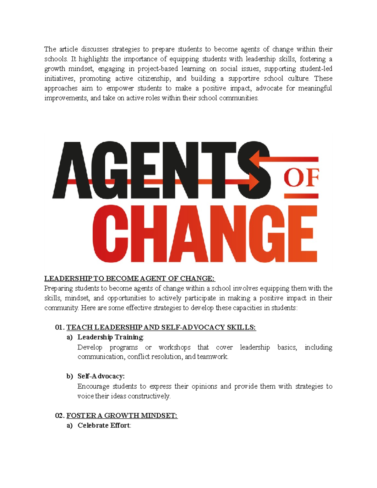 Leadership Series - Students AS AN Agents OF Change - The article ...