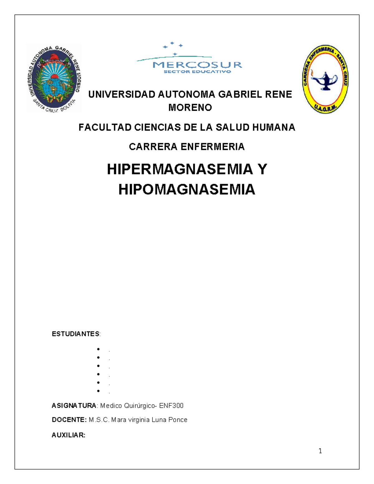 HIPO- Y HIPERMAGNESEMIA: ESTUDIO EN ENFERMERÍA ENF300 - Studocu