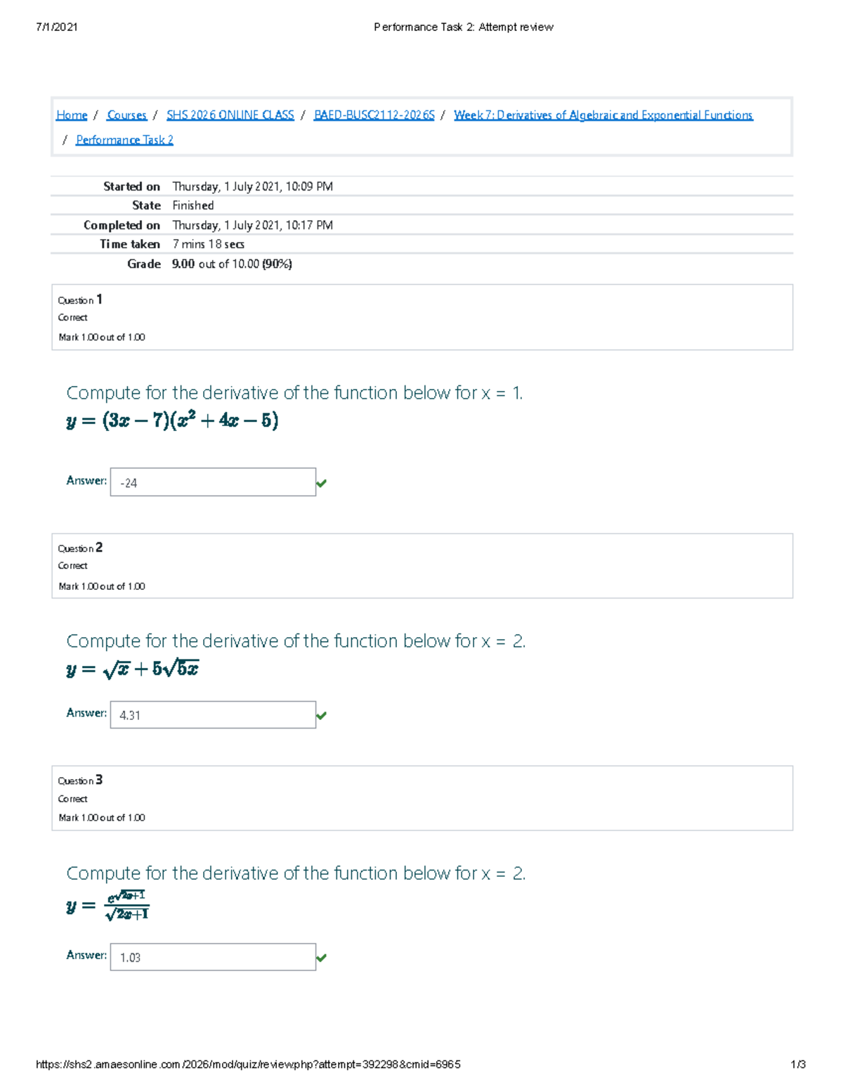 Busc2112-basic-calculus-performance-task-2-attempt-review-91 compress - 7/1/2021 Performance ...