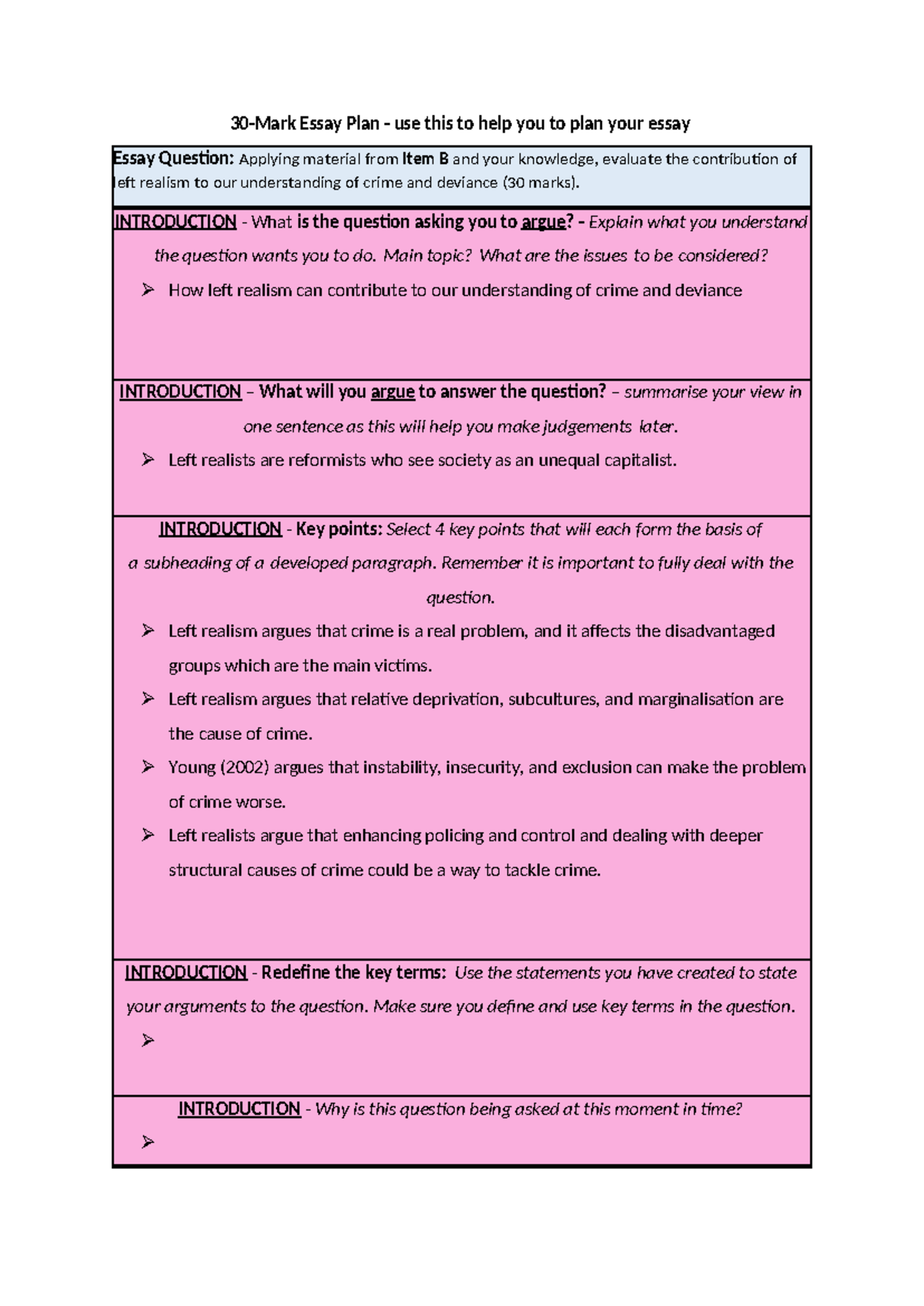 30-Mark Essay Plan: Evaluating Left Realism's Contribution to Crime ...