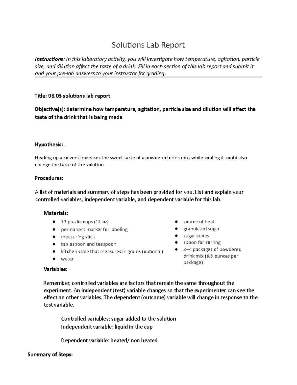 08.03 Final Lab Report - Investigating Taste Factors on Beverages - Studocu