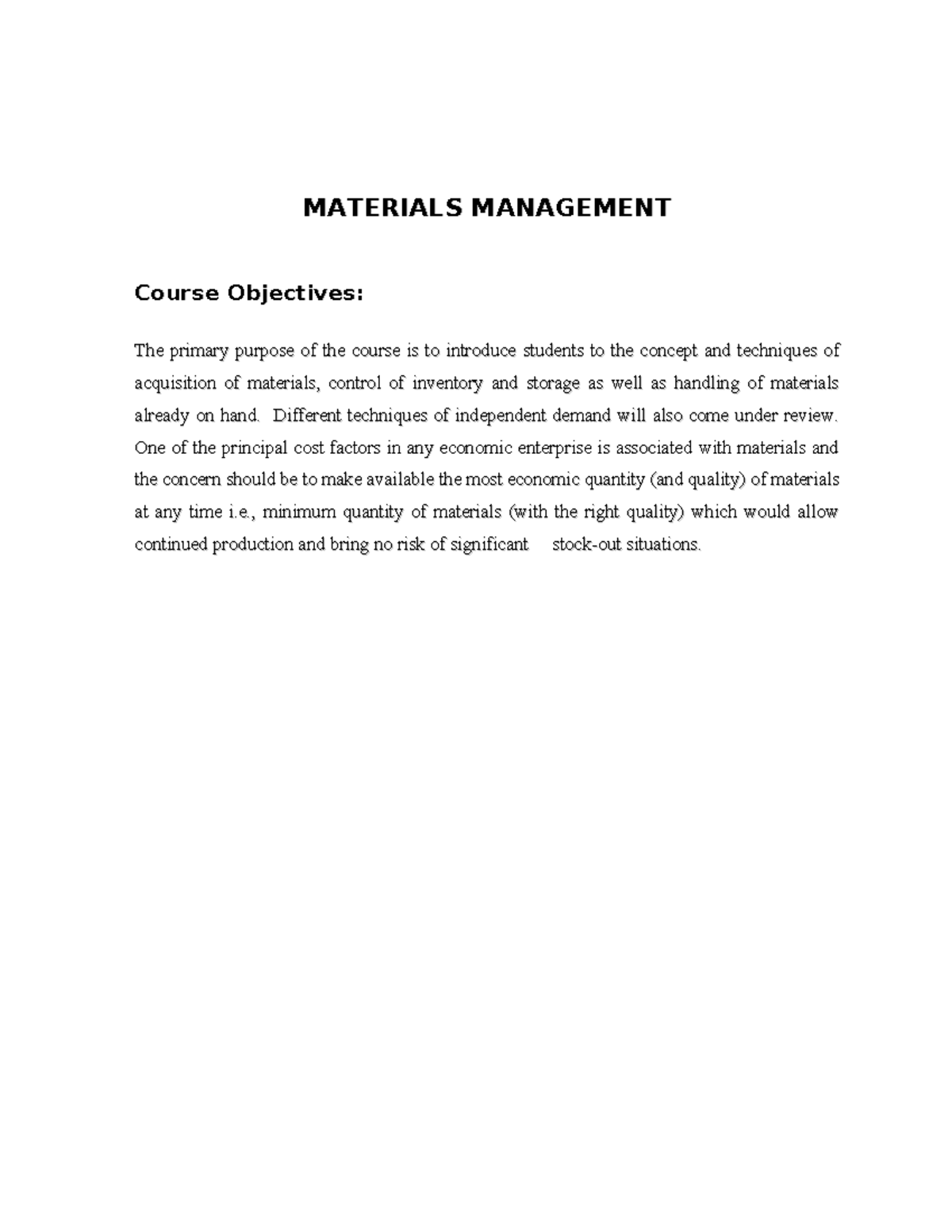 MATERIALS MANAGEMENT (MG Tnote 1234): Key Concepts & Techniques - Studocu