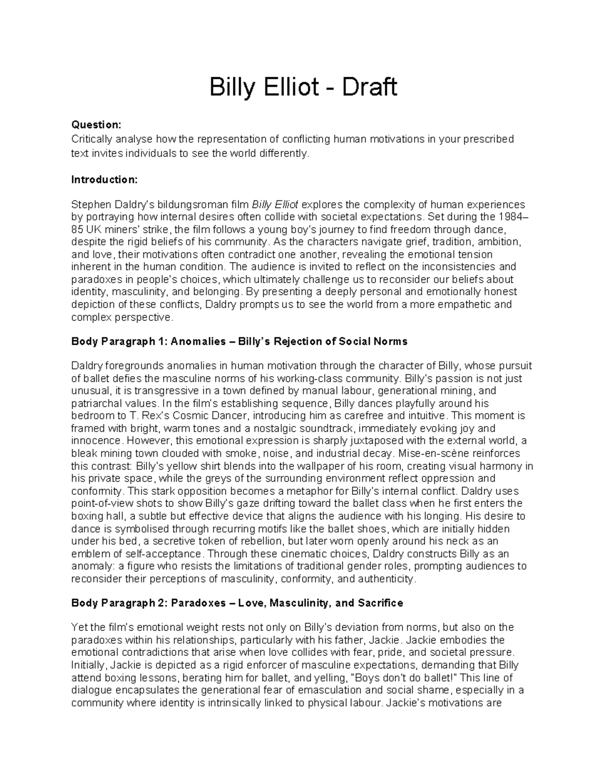Common Module - Billy Elliot - Draft Analysis of Conflicting ...