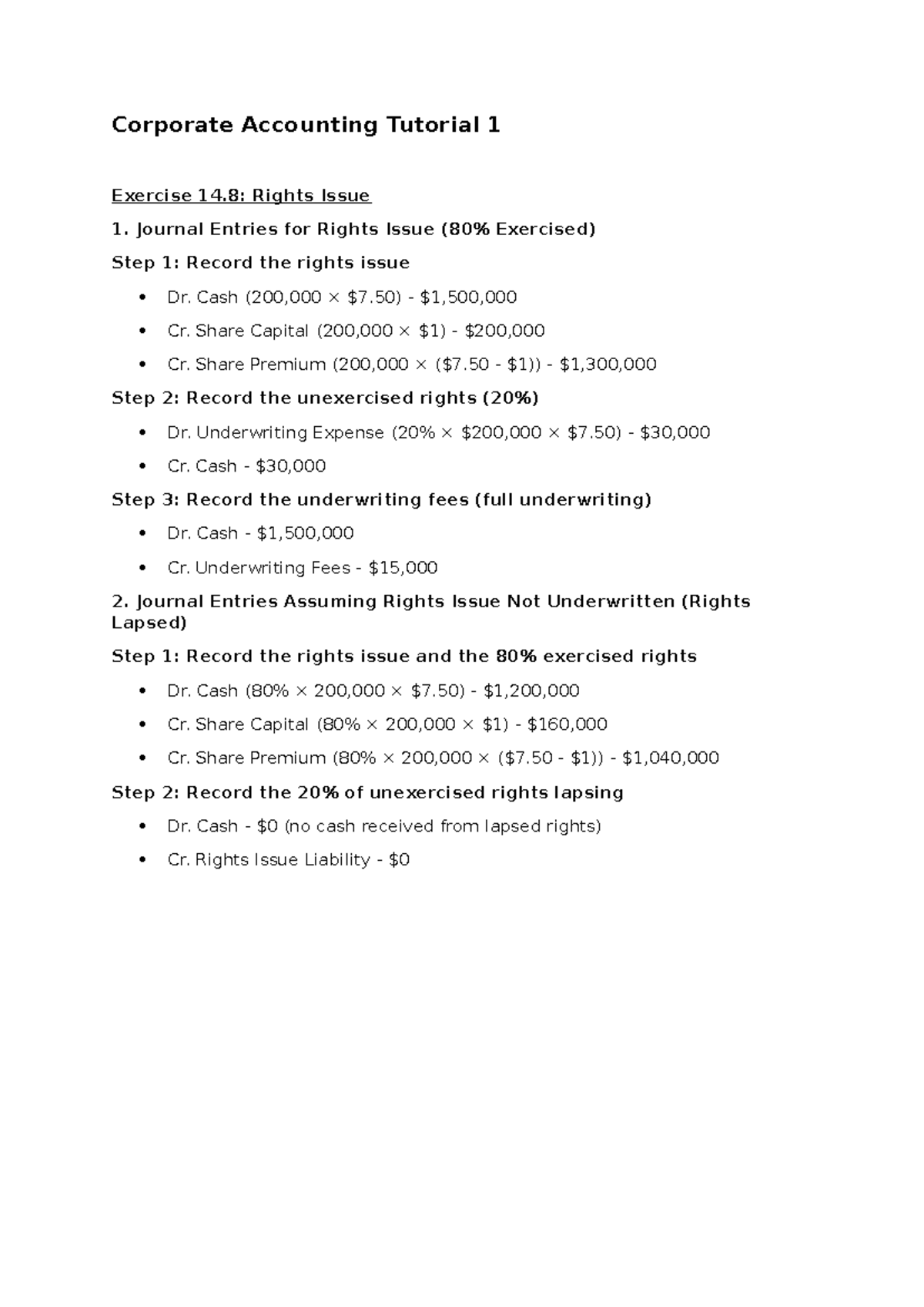 Corporate Accounting Tutorial 1: Journal Entries for Rights Issues ...