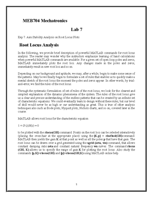 Lab 4 - lab exercise - Engineering Mechanics - WEEK 4 Lab MEB704 Mechatronics EXP 4: To study ...