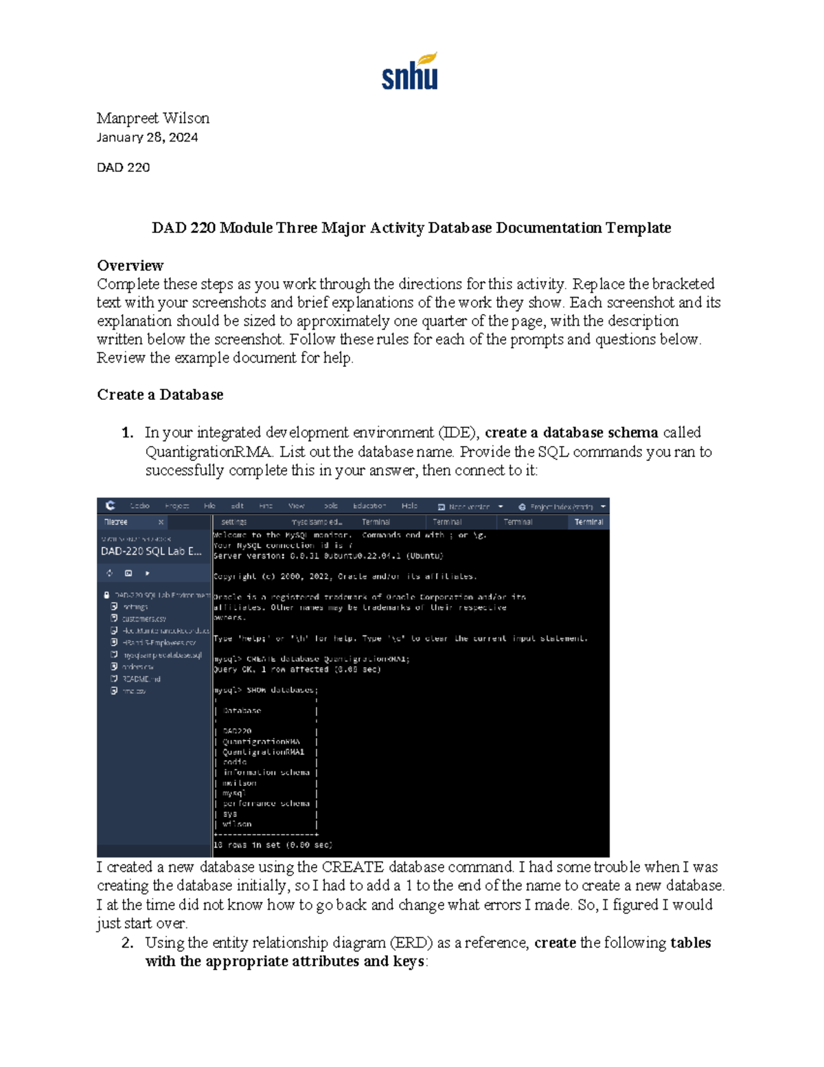 DAD 220 Module Three Major Activity Final - Manpreet Wilson January 28 ...
