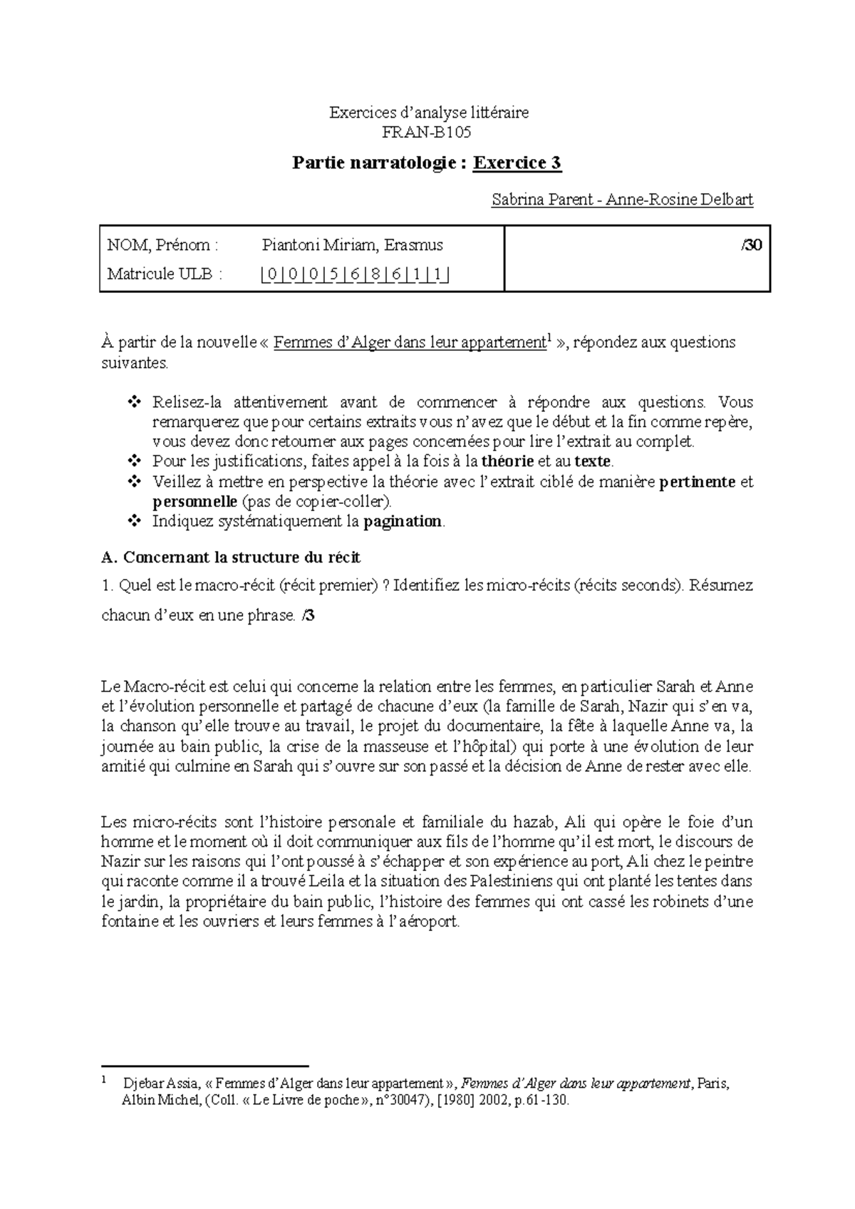 Piantoni ex. 3 narratologie - Exercices d’analyse littéraire FRAN-B ...