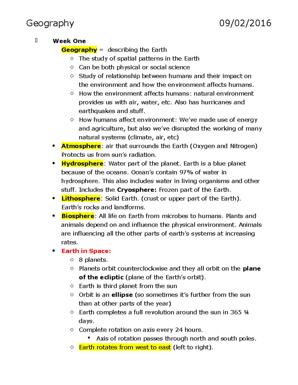 Geography 101 - Lecture notes 1 - Chapter 1- Introduction to Physical ...