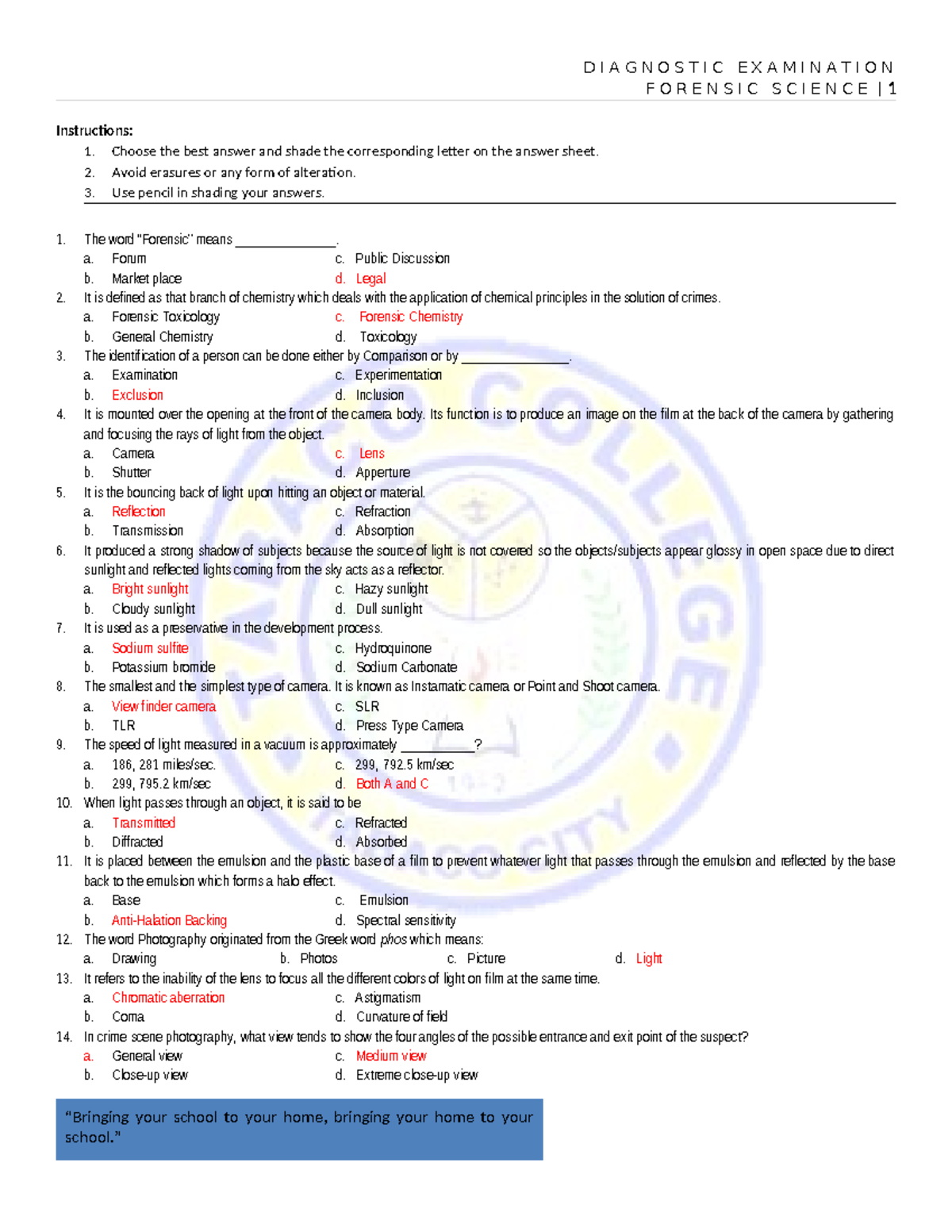 Forensic Science Diagnostic Quiz Preparation | FSCI 101 - Studocu