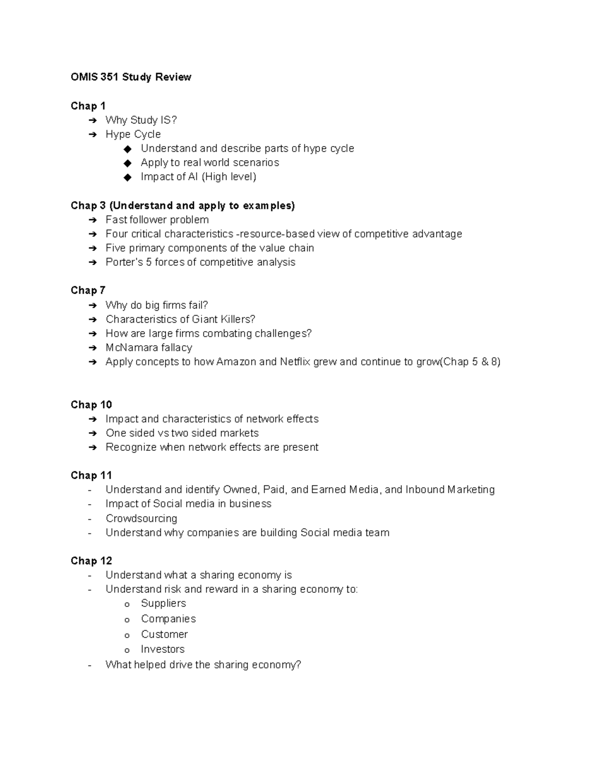 OMIS 351 Study Review: Key Concepts in Information Systems - Studocu