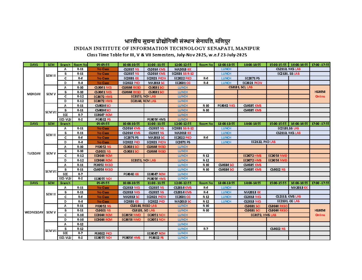 Time Table for V & VII Semesters (2025) - IIIT Senapati - Studocu
