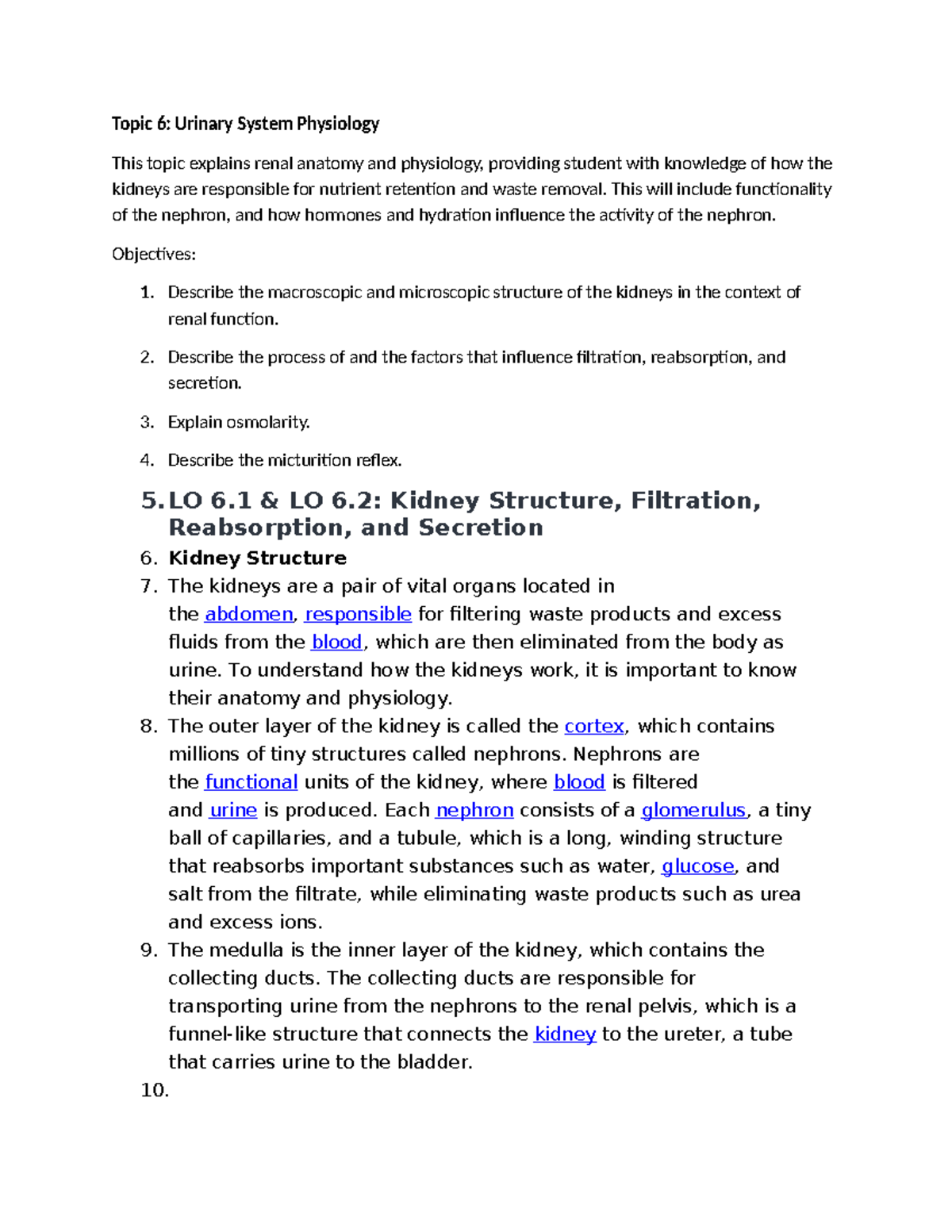 Cerego Week 6: Urinary System Physiology and Kidney Function - Studocu